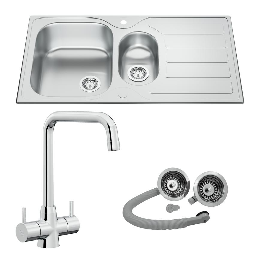 Drayton 1.5 Bowl Reversible Inset Stainless Steel Sink and Rienza ...