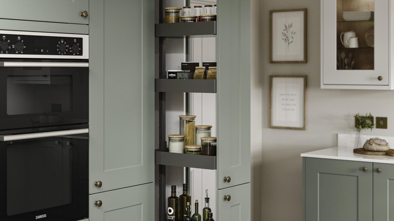 White Ready Assembled Pre Fitted Frame Only Mounted Pull Forward Larder ...