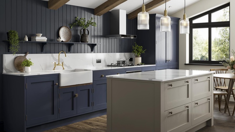 Chilcomb Navy In Frame Kitchen | Howdens