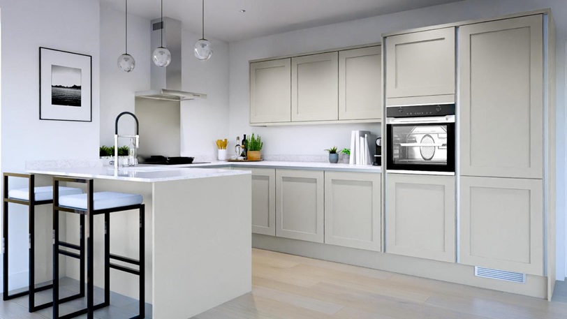 Chilcomb Porcelain Handleless Kitchen | Howdens