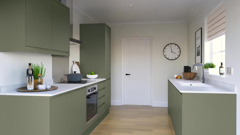 Clerkenwell Super Matt Reed Green Kitchen | Kitchens | Howdens