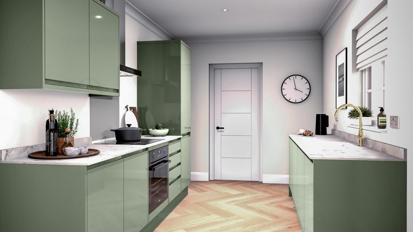 Clerkenwell Gloss Reed Green Kitchen | Kitchens | Howdens