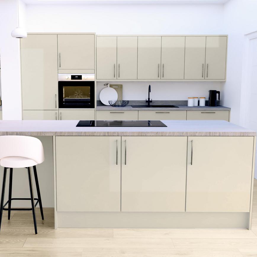 Greenwich Gloss Sandstone Kitchen | Howdens