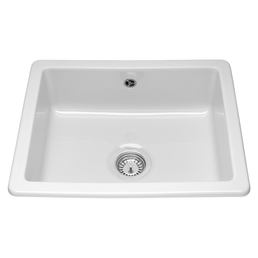 Contemporary Single Bowl No Drainer Inset/Undermount Ceramic White ...