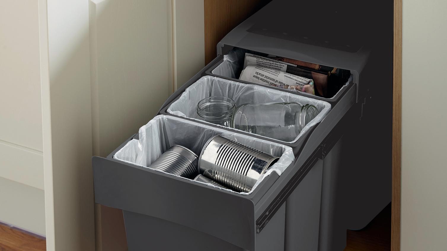 Anthracite Pull Out 3 x 10L Integreated Recycling and Waste Bin | Howdens